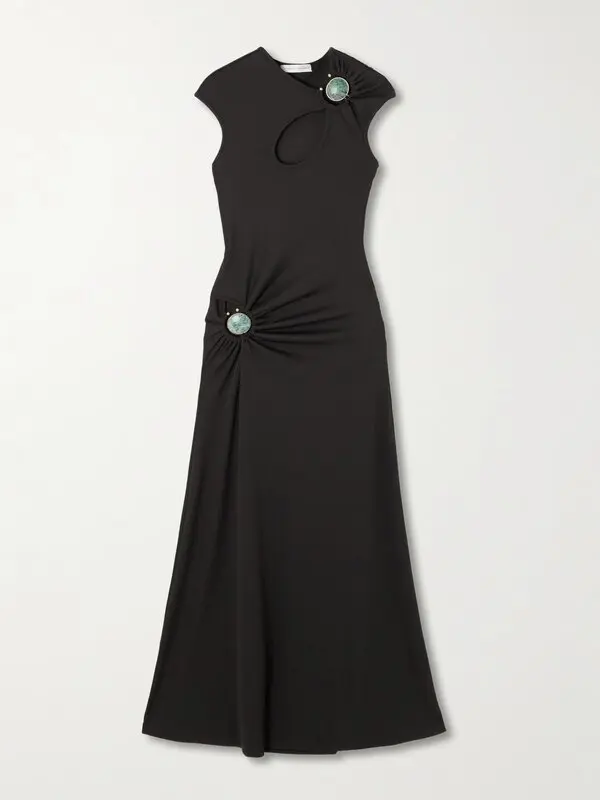 Christopher Esber Cutout Embellished Ribbed Jersey Maxi Dress - Gray