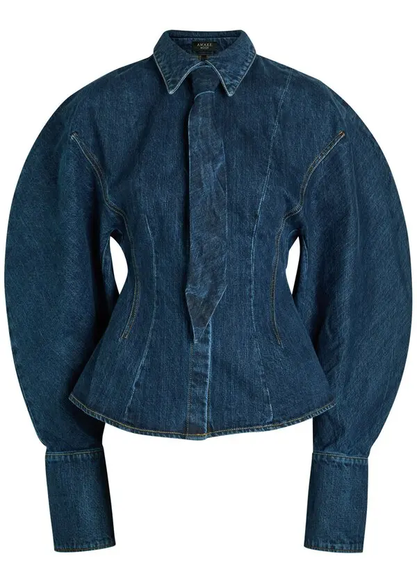 A.W.A.K.E. Mode Puff-sleeve Denim Shirt - Blue