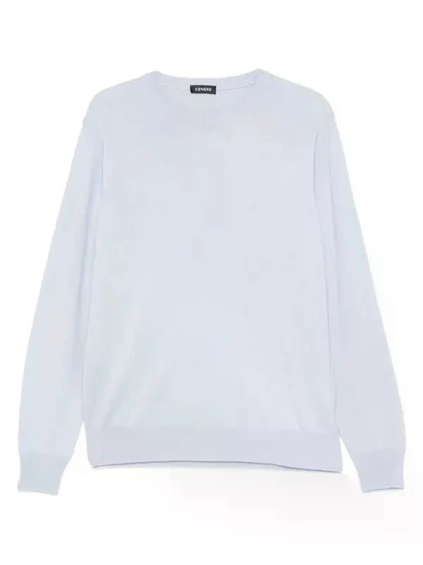 CENERE GB Crew Neck Fine Knit Sweater - Blue