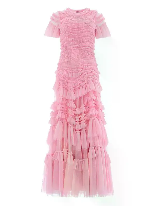 NEEDLE & THREAD Wild Rose Ruffled Tiered Dress - Pink