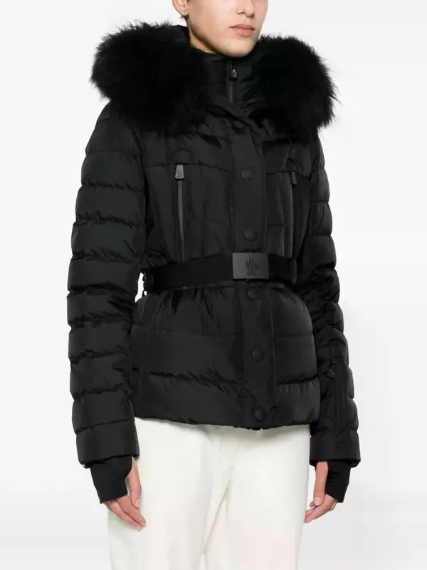 Moncler Belted Down Jacket With Fur Trim
