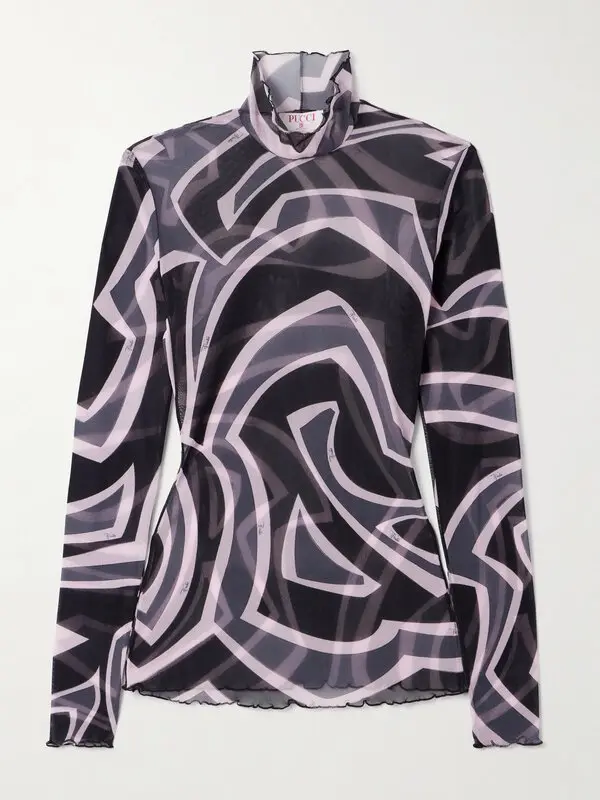 Emilio Pucci Printed Tulle High Neck Top - Multi
