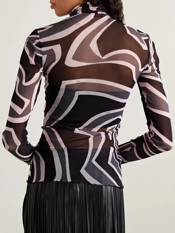 Emilio Pucci Printed Tulle High Neck Top - Multi