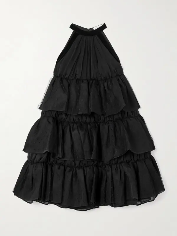 Nina Ricci Halterneck Ruffled Tiered Mini Dress - Black