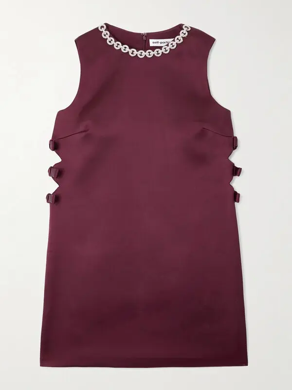 SELF-PORTRAIT Cutout Embellished Satin Mini Dress - Burgundy