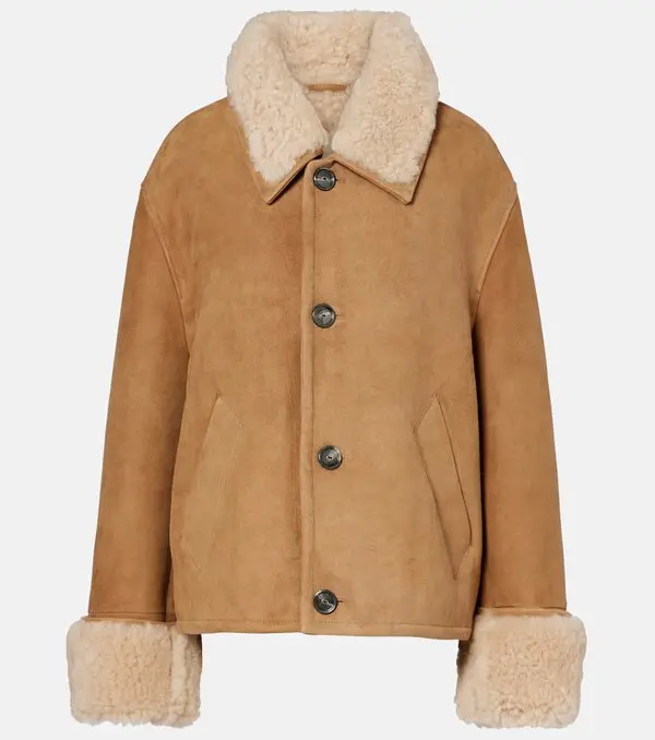 AMI Paris Shearling-trimmed Suede Jacket - Beige