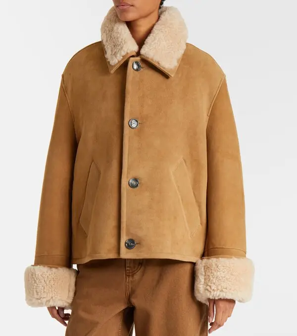 AMI Paris Shearling-trimmed Suede Jacket - Beige