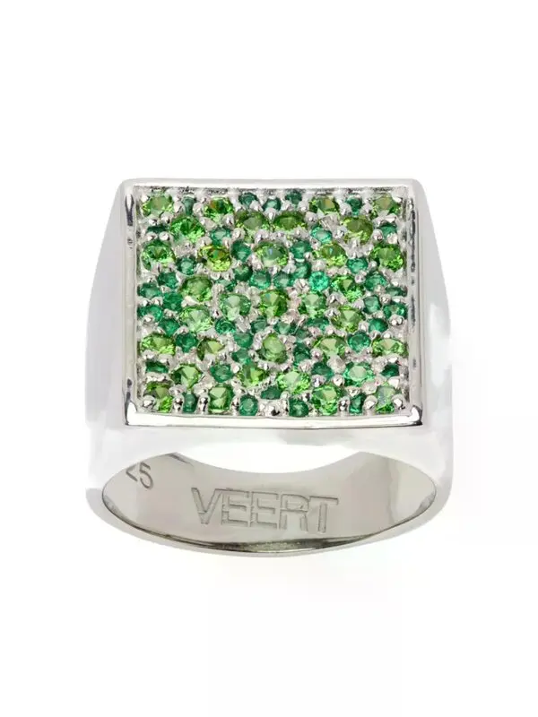 VEERT Square Ring With Gemstone Embellishment - Silver