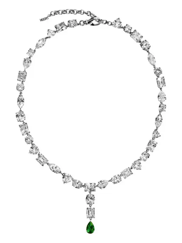 VEERT Tone Drop Pendant Necklace With Geometric Embellishments - Silver
