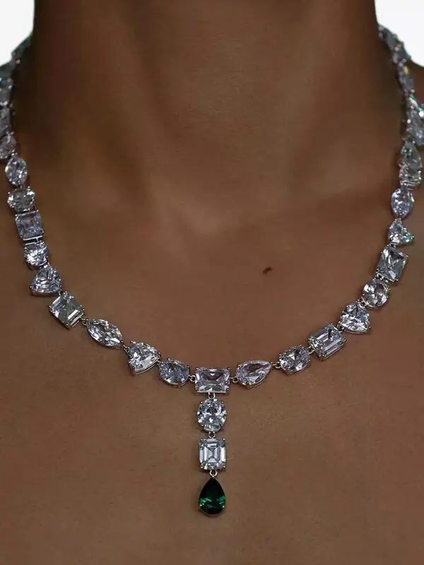 VEERT Tone Drop Pendant Necklace With Geometric Embellishments