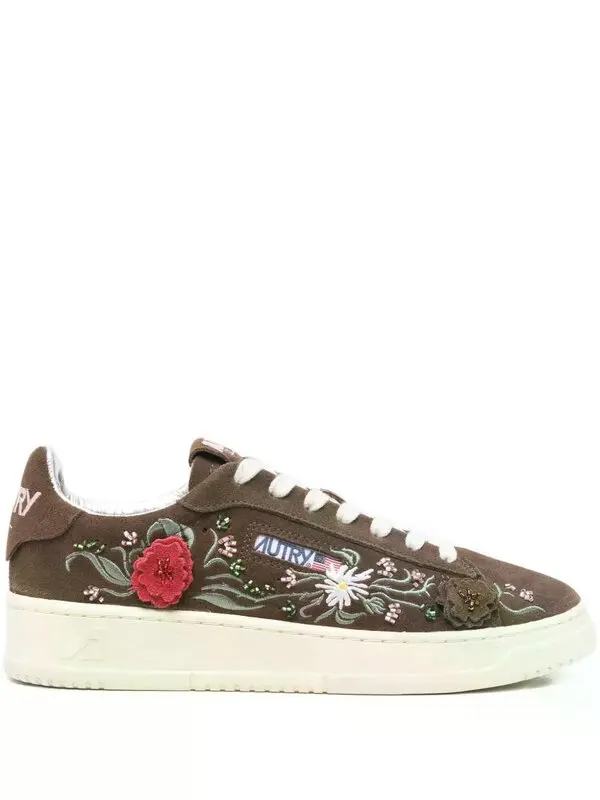 AUTRY Floral Appliqué Lace-up Sneakers - Brown