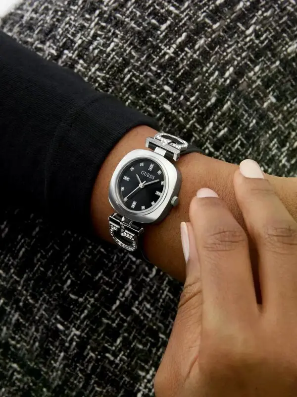 Guess Embellished Leather Band Watch
