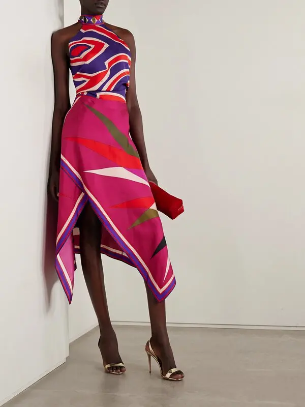 Emilio Pucci Asymmetric Printed Silk-twill Maxi Skirt