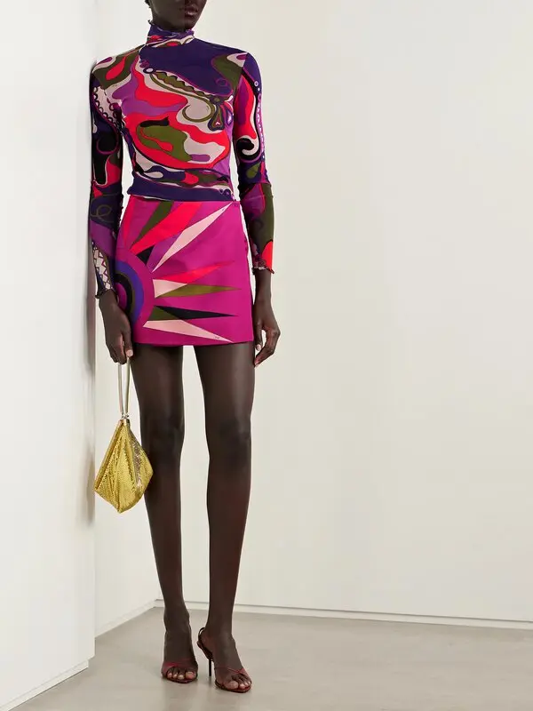 Emilio Pucci Wrap-effect Printed Silk-twill Mini Skirt