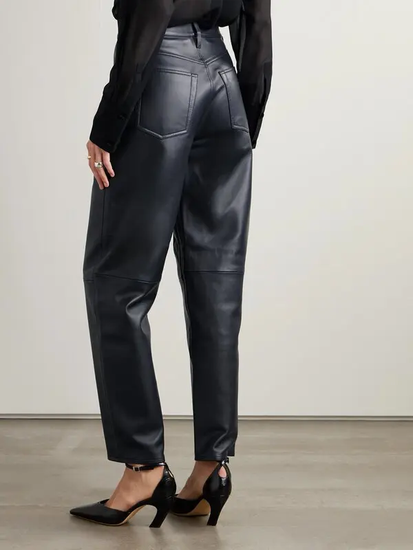 FRAME The Neat Leather Barrel-leg Trousers