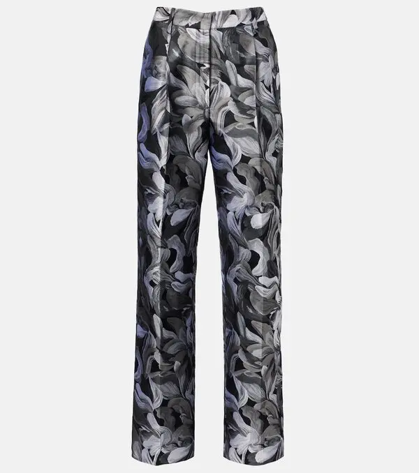 Dries Van Noten Jacquard High-rise Wool Straight Leg Trousers - Multicoloured