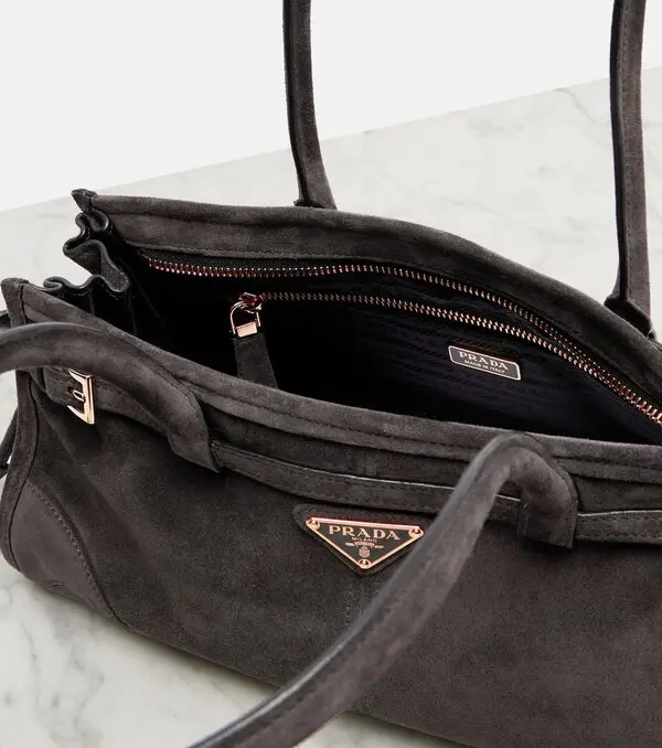 Prada Bonnie Medium Suede Shoulder Bag - Grey