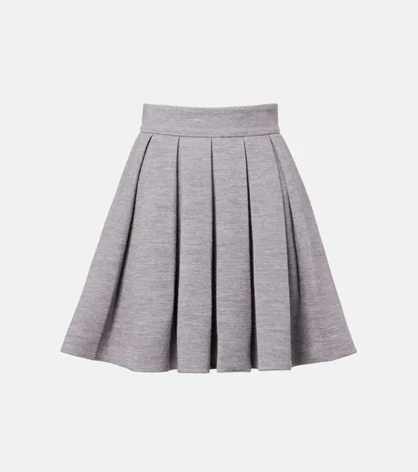 Balmain Pleated Wool And Cotton-blend Miniskirt - Grey