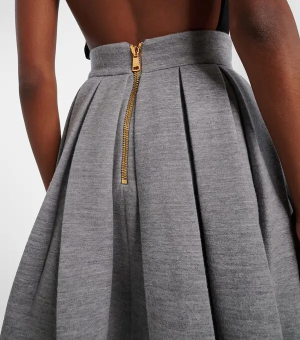 Balmain Pleated Wool And Cotton-blend Miniskirt