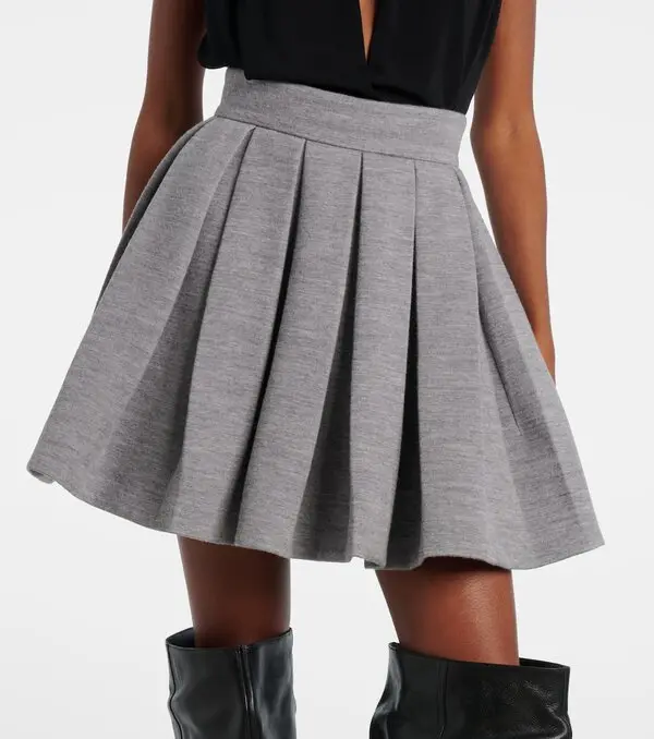 Balmain Pleated Wool And Cotton-blend Miniskirt