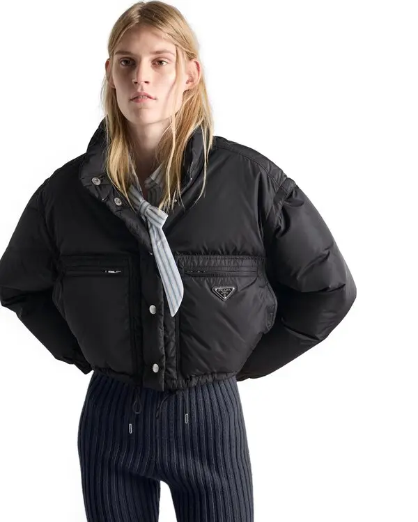 Prada Cropped Re-nylon Down Jacket With Detachable Sleeves