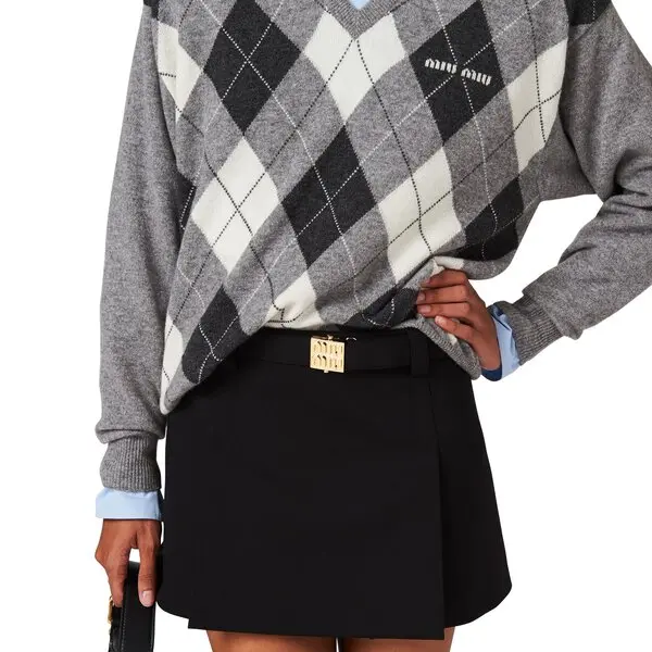 Miu Miu Grain De Poudre Mini Skirt With Logo Buckle