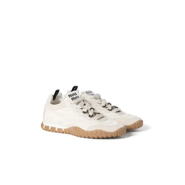 Miu Miu Technical Fabric And Suede Sneakers - Ivory