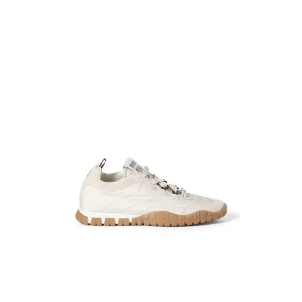 Miu Miu Technical Fabric And Suede Sneakers - Ivory