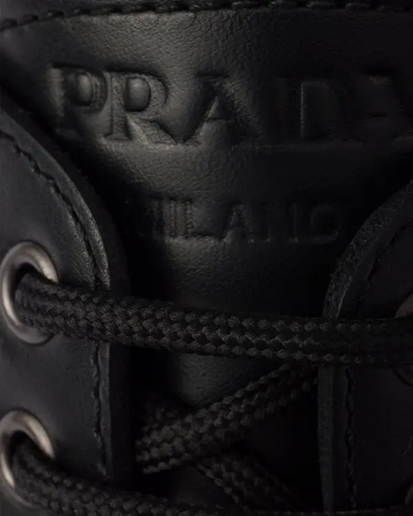 Prada Lace Up Leather Loafers With Lug Sole - Black