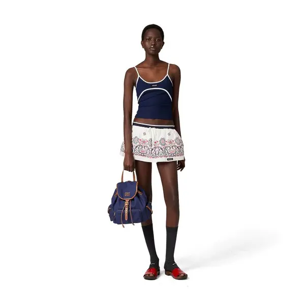 Miu Miu Stretch Jersey Spaghetti Strap Top - Blue/white