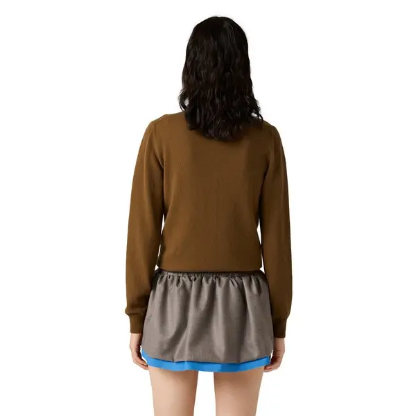 Miu Miu Cashmere Cardigan With Detachable Cotton Collar - Tobacco/celeste
