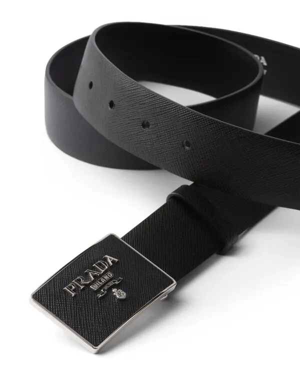 Prada Saffiano Leather Belt With Metal Buckle