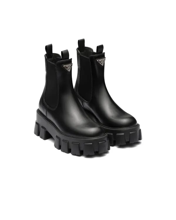 Prada Monolith Brushed Leather Chelsea Boots