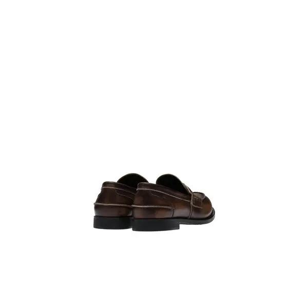 Miu Miu Vintage-effect Leather Penny Loafers - Ebony