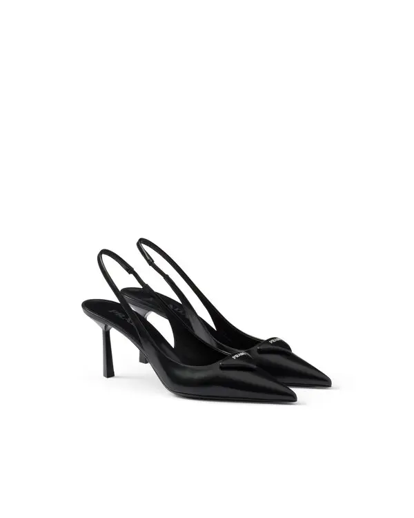 Prada Brushed Leather Slingback Pumps - Black
