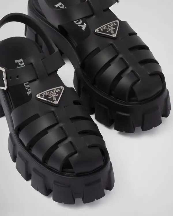 Prada Rubber Monolith Sandals - Black