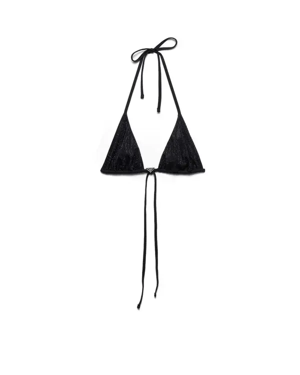 Prada Jersey Triangle Bikini Top With Rhinestones