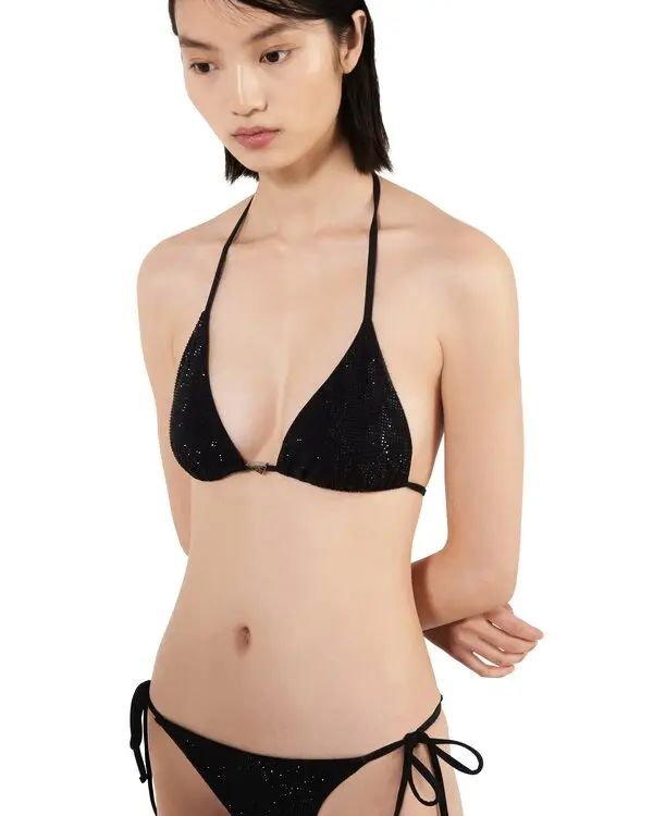 Prada Jersey Triangle Bikini Top With Rhinestones