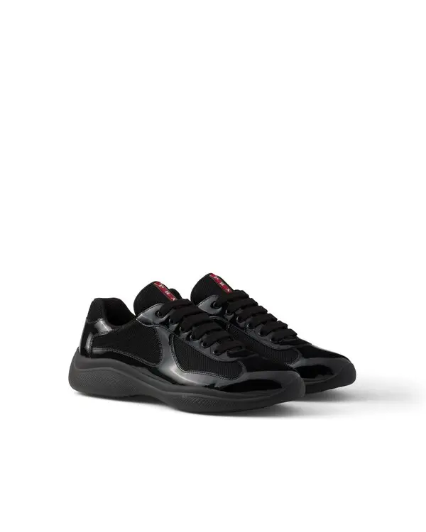 Prada America's Cup Patent Leather And Technical Fabric Sneakers - Black