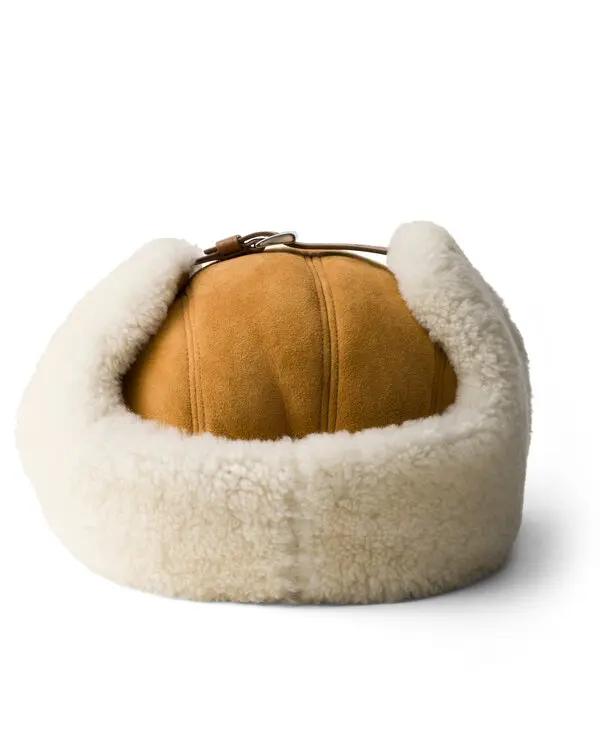 Prada Suede And Shearling Trapper Hat - Honey