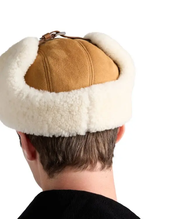 Prada Suede And Shearling Trapper Hat - Honey