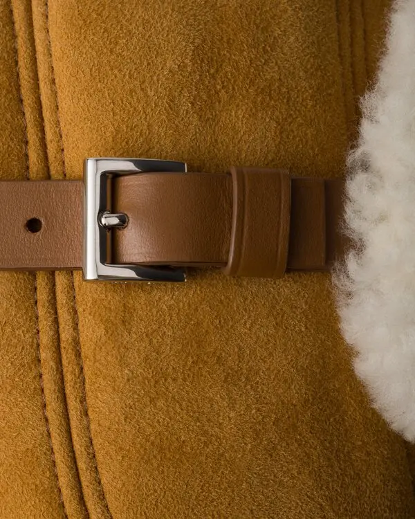 Prada Suede And Shearling Trapper Hat - Honey