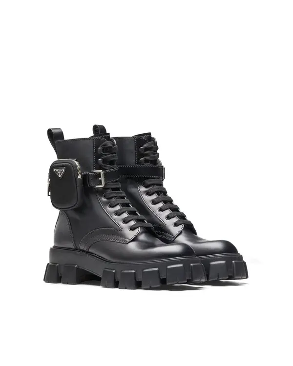 Prada Monolith Brushed Leather And Re-nylon Boots With Pouch