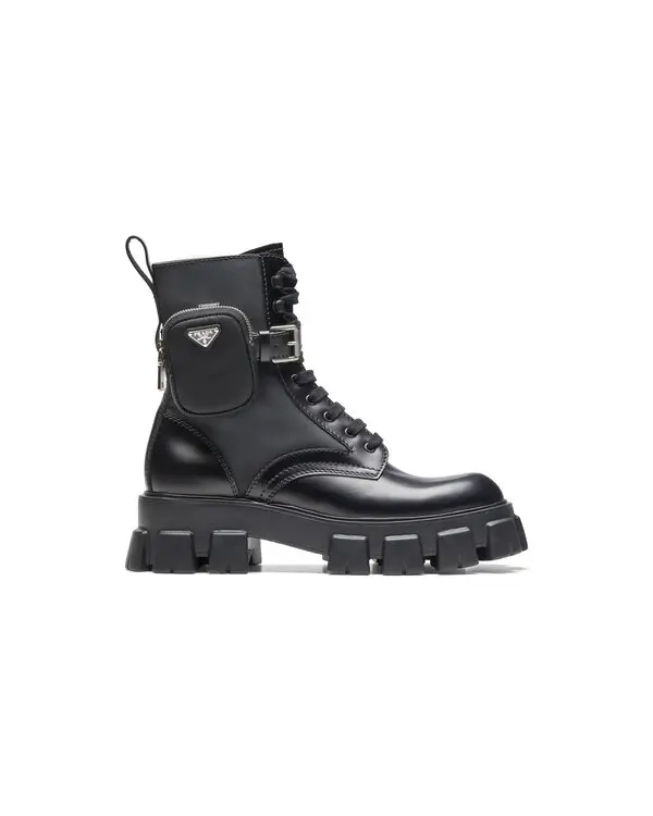 Prada Monolith Brushed Leather And Re-nylon Boots With Pouch