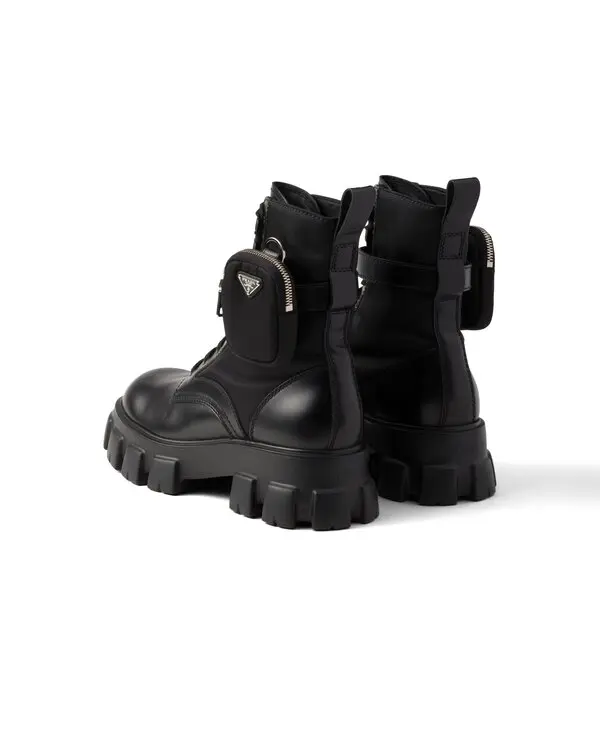 Prada Monolith Brushed Leather And Re-nylon Boots With Pouch