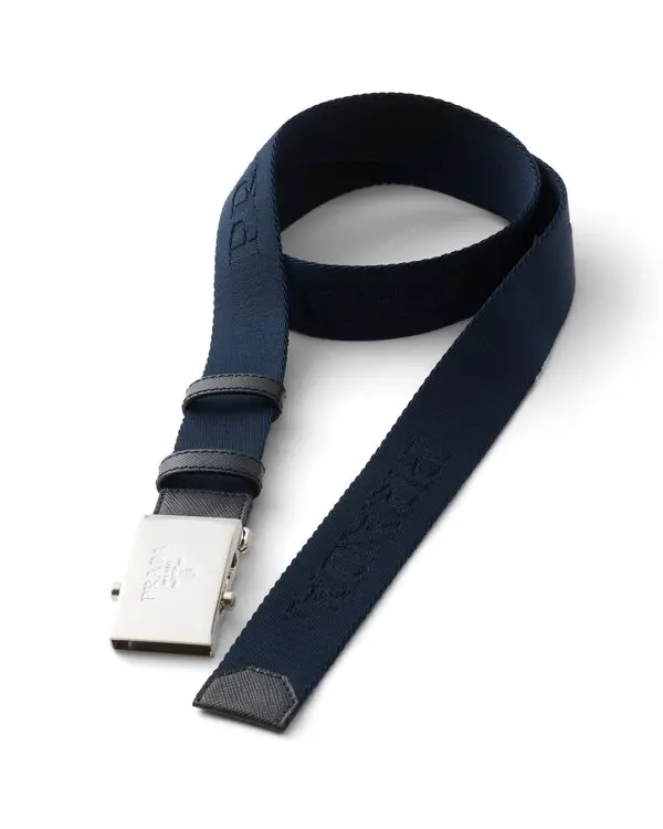 Prada Cotton Tape Belt With Engraved Logo Buckle