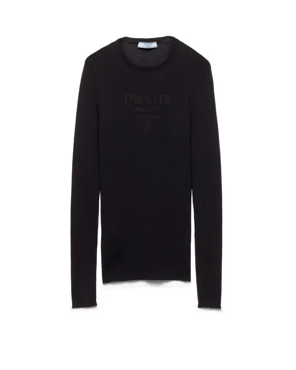 Prada Superfine Wool Crew-neck Sweater - Navy
