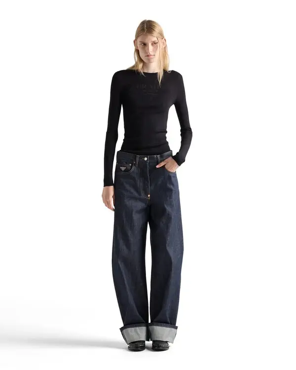 Prada Superfine Wool Crew-neck Sweater - Navy