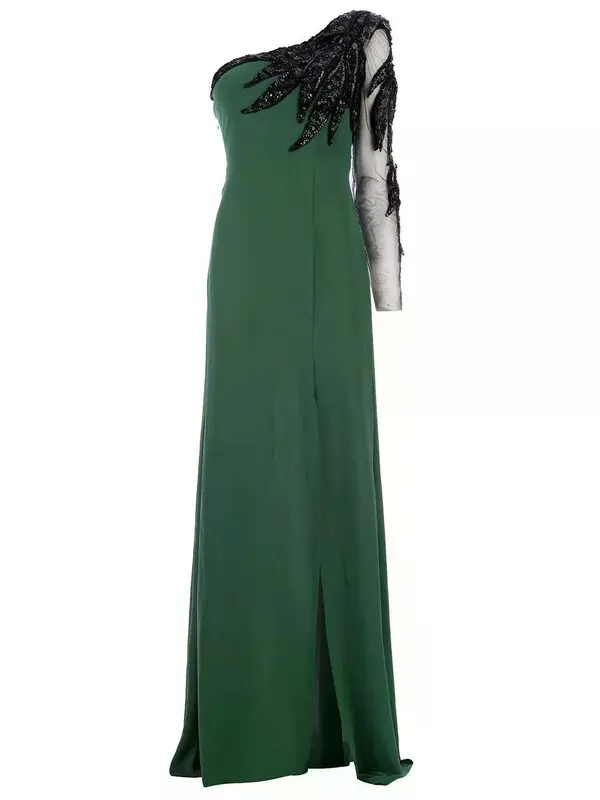 GEORGES MAK Vanessa' One Shoulder Sequin Embroidered Maxi Dress - Green