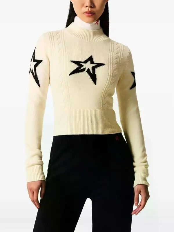 Perfect Moment Star-embellished Cable Knit High Neck Sweater - White